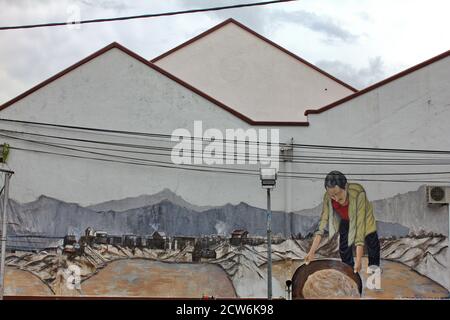 Mural depicting tin mining n Taiping, Malaysia Stock Photo - Alamy