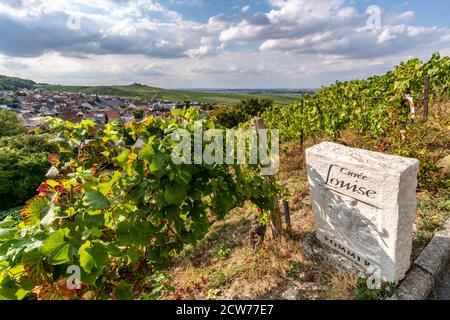 The village of Verzenay and its lighthouse in the French Champagne ...