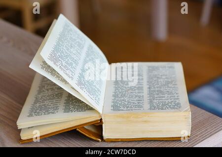 PO, POLAND - Aug 29, 2015: Polish and English dictionary laying on a ...