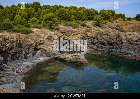 Small cove on the Cap Ras peninsular, Llanca, Costa Brava, Catalonia ...