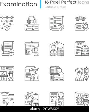 Evaluation linear icons set. Assessment, Analysis, Judgement, Rating, Scrutiny, Appraisal ...