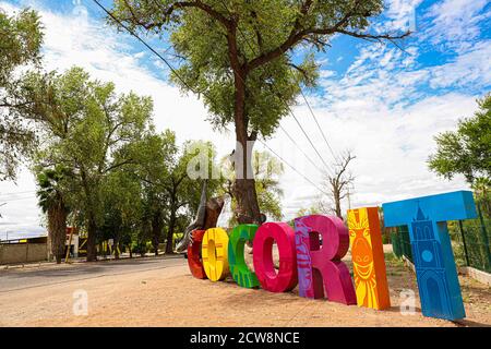 Monumental letters of colors and sculptures of giant iguanas at the ...