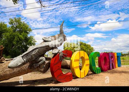 Monumental letters of colors and sculptures of giant iguanas at the ...