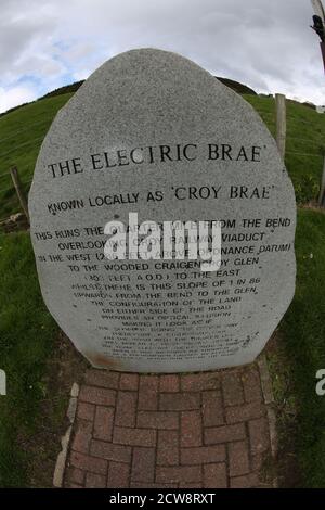 Croy, Ayrshire, Scotland, UK, Stone cairn in layby at the Electric Brae ...