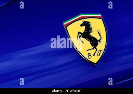 The Ferrari Shield Badge with prancing horse logo on the front of a 488 ...