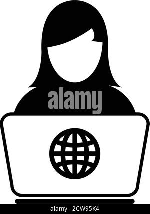 Work icon vector female person avatar symbol with table for office ...