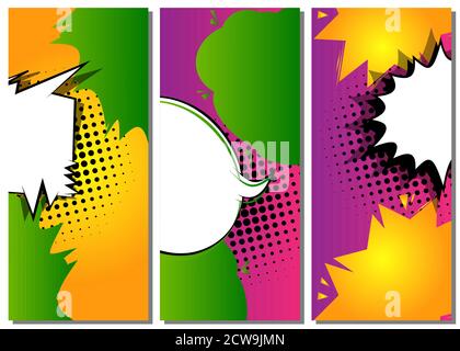 Cartoon design colored standing banners. Comic book illustration ...