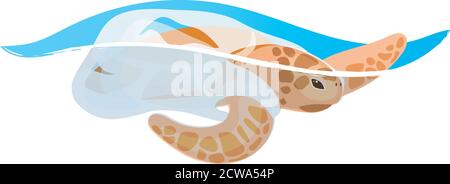 Turtle trapped in plastic garbage flat vector illustration Stock Vector ...