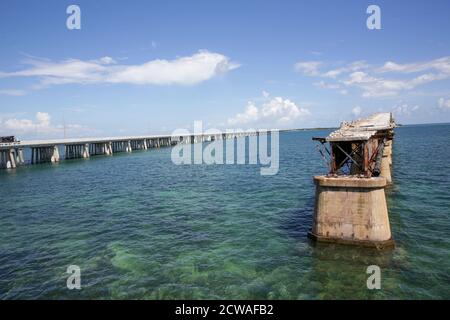 Old disused Seven Mile bridge connects the Keys to the mainland, Key ...