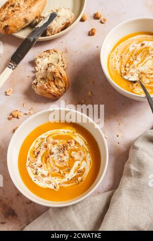 Creamy Butternut Squash Soup on a White Background Stock Photo - Alamy