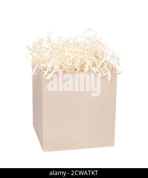 Opened gift box with decorative straw, filler, shavings Stock Photo - Alamy