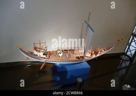 Model of an ancient Egyptian ship which was propelled by rowing Stock ...