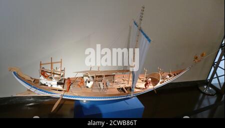 Model of an ancient Egyptian ship which was propelled by rowing Stock ...