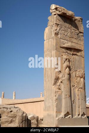 Photograph of the carved relief of a Fravashi (the Zoroastrian concept ...