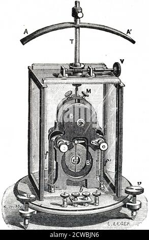 Engraving depicting Lord William Thomson Kelvin's galvanometer, showing ...
