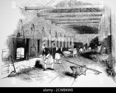 Engraving depicting the production of sodium carbonate with the Leblanc ...