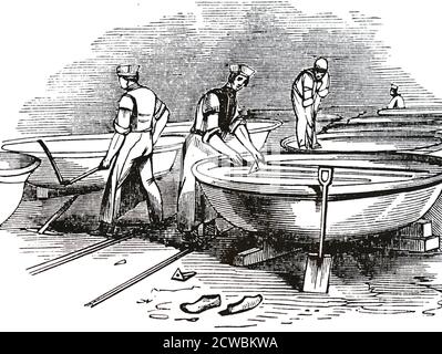 Engraving depicting the production of sodium carbonate with the Leblanc ...