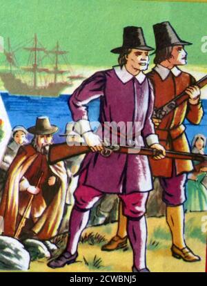 Pilgrim Fathers, members of English Separatist Church sect of Puritans ...