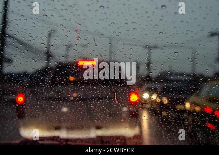 Car window Raindrops traffic jam at night Stock Photo - Alamy