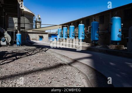 round metal water tanks at filtration plant - industrial architecture ...