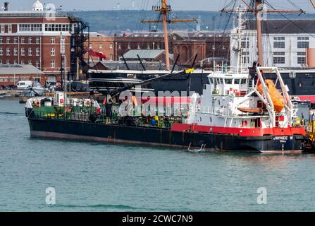 The small oil tanker, Jaynee W, in Portsmouth Harbour, England, UK ...