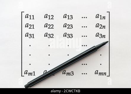 General form of a math matrix on blue background Stock Photo - Alamy
