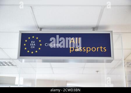 Border passport control signs Stock Photo - Alamy
