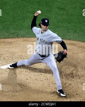 New York Yankees' Gerrit Cole warms up before of a spring training ...