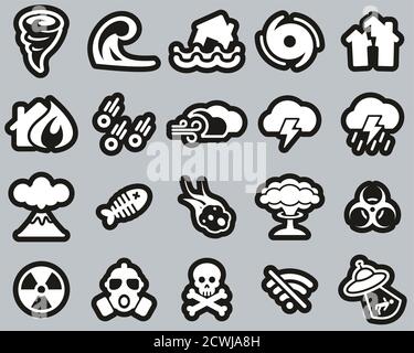 Armageddon Or Disaster Icons Black & White Set Big Stock Vector Image ...