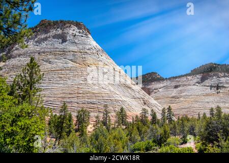 Checkerboard Mesa, famous mountain in Zion National Park, USA Stock ...