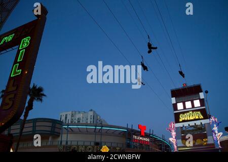 Zip Line in downtown Las Vegas Nevada at Fremont Street Experience ...