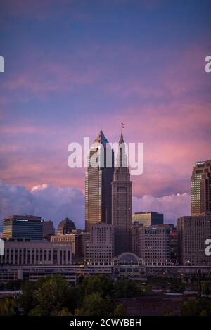 Cleveland Ohio Skyline at sunset very vivid Stock Photo - Alamy