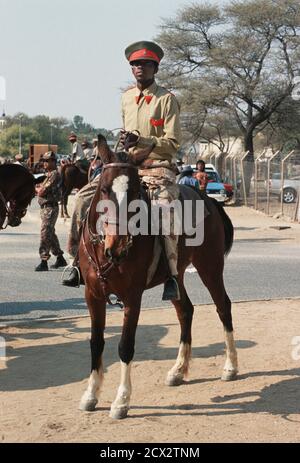 Namibia Tribal chiefs of paramilitary style group arriving at the town ...