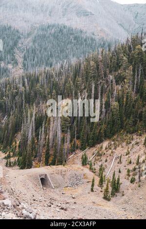 Corkscrew Bridge overlook, part of the original road into Yellowstone ...