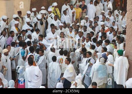 Christian pilgrims celebrating Easter in Lalibela. Easter Sunday ...