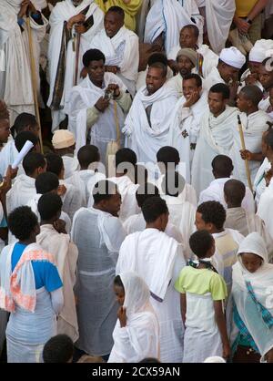 Christian pilgrims celebrating Easter in Lalibela. Easter Sunday ...