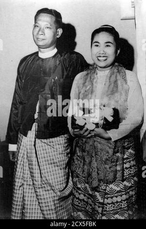 Burmese Prime Minister U Nu and wife, Daw Mya Yee chat with opera star Marian Anderson after her ...
