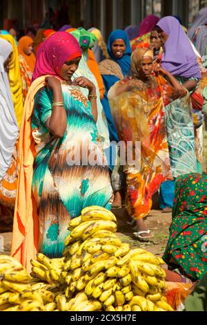 Colorful harari women in the local market, Harari region, Harar ...