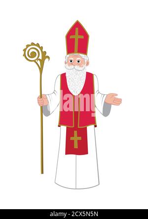 Vector illustration of St. Nicholas in a green robe with a cross Stock ...