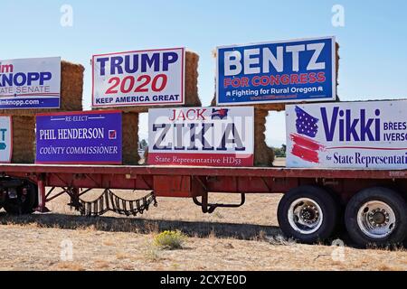 Republican campaign signs, including one for Donald Trump, on display ...