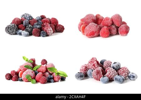 Different frozen berries isolated on white, set Stock Photo - Alamy