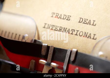 Trade deal international phrase written with a typewriter Stock Photo ...