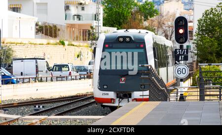 Spain Benidorm train station Alicante Metropolitan electric TRAM at the ...