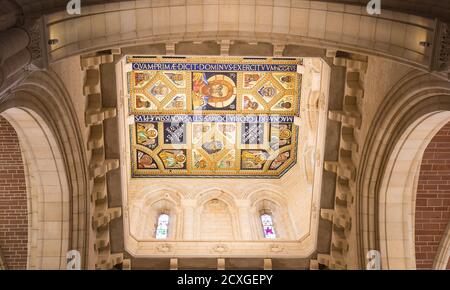 England, Devon, Buckfast Abbey, Stained Glass Window in The Blessed ...