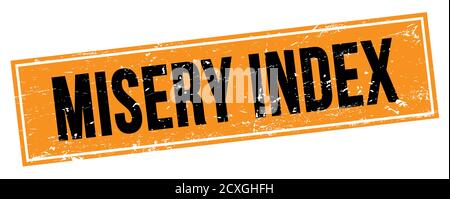 MISERY INDEX text on orange grungy rectangle vintage stamp Stock Photo ...