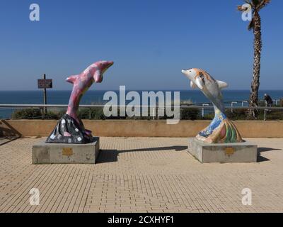Israel, Sharon Region, Netanya coastal Promenade on the cliff ...