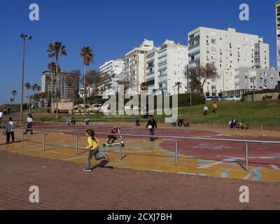 Israel, Sharon Region, Netanya coastal Promenade on the cliff ...