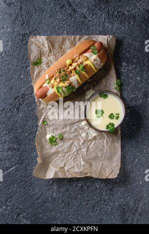 Hot dogs on baking paper Stock Photo - Alamy