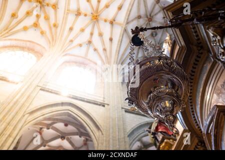 Close up of a Thurible Catholic incense burner hanging in a Spanish ...