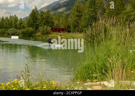 Tasch, Switzerland - 18 July 2020: people drinking in a beach bar of ...